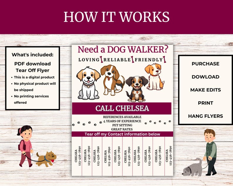 Dog Walking Tear off Flyer: Editable Pet Sitting Template (canva) - Etsy