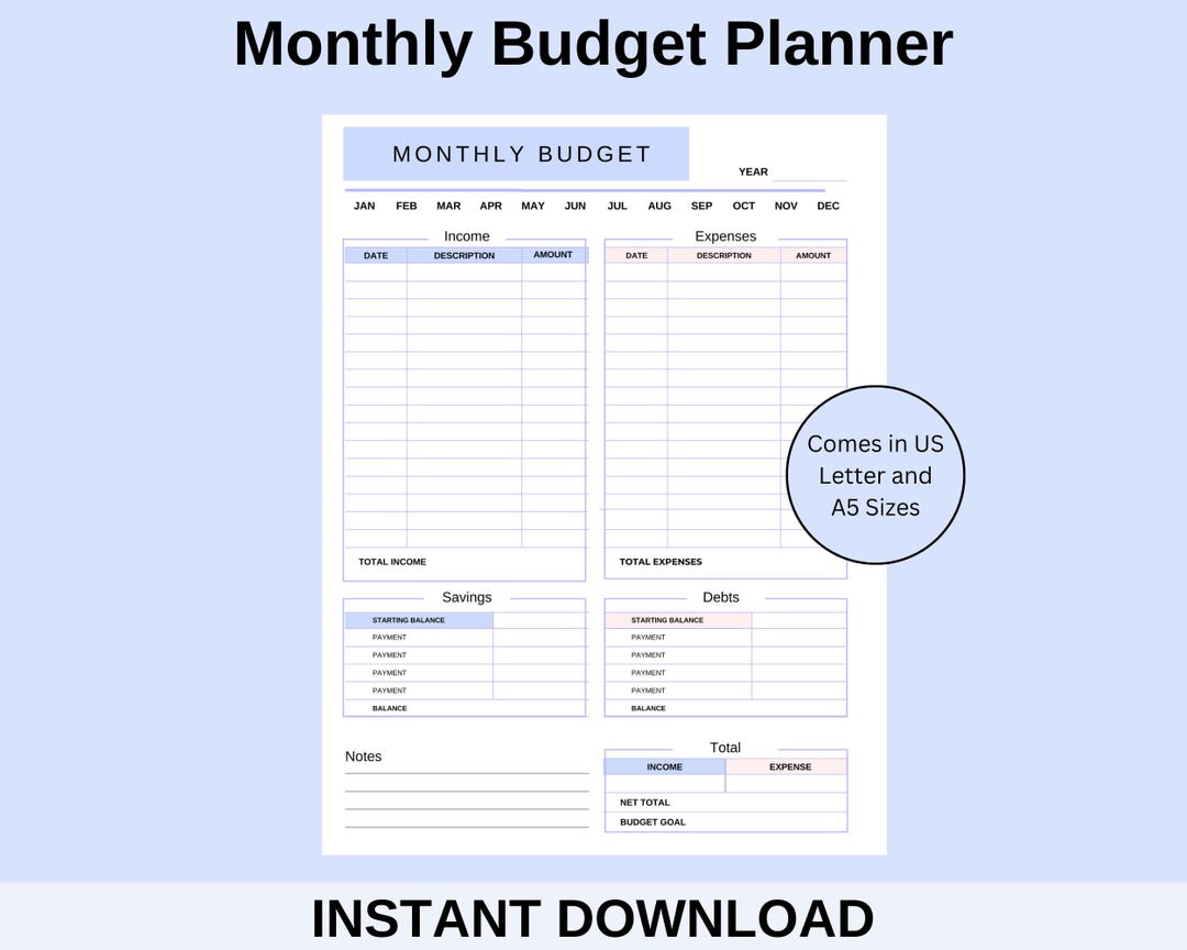 Monthly Budget Planner: Finance Tracker Worksheet (digital Download) - Etsy