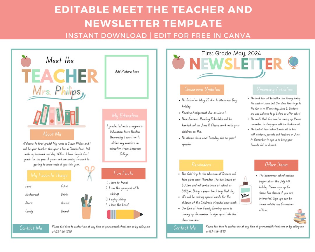 Editable Meet the Teacher & Newsletter Template (canva, Digital ...