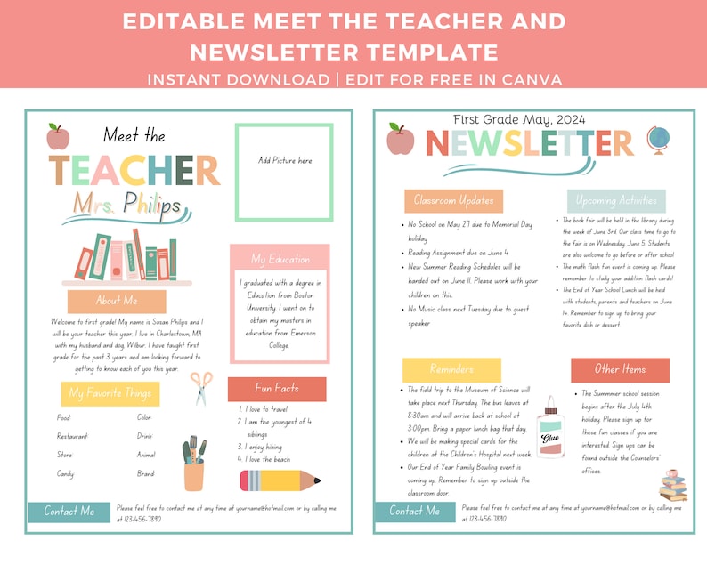 Editable Meet the Teacher & Newsletter Template (canva, Digital ...