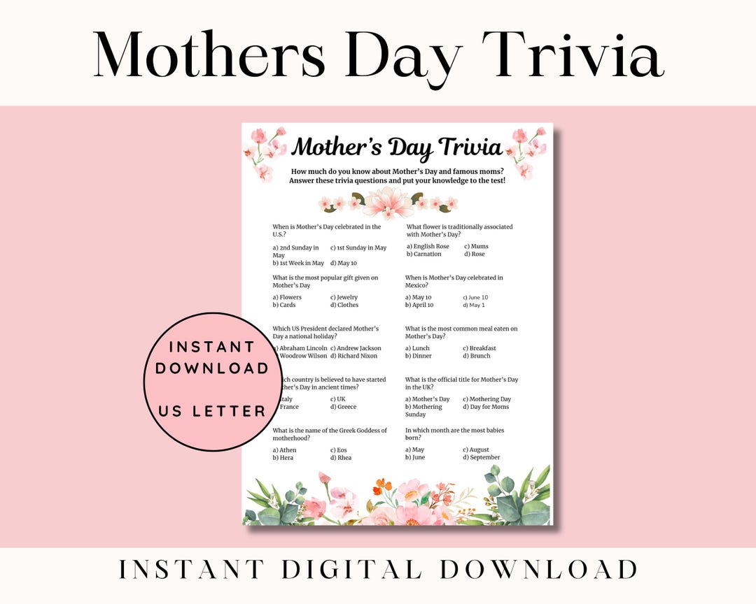 Mothers Day Trivia Game, Mothers Day Activity, Mothers Day Party Game ...