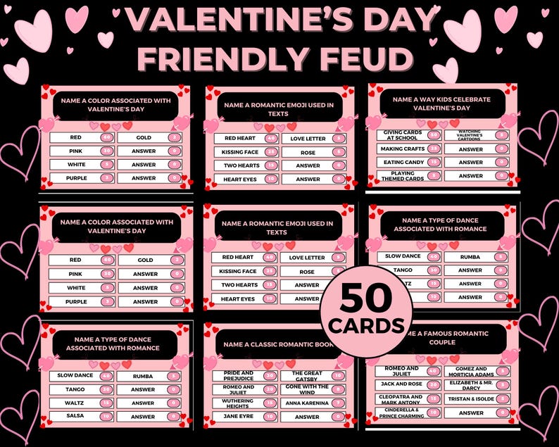 Valentine's Day Friendly Feud Game, Valentine's Day Trivia, Valentine's ...