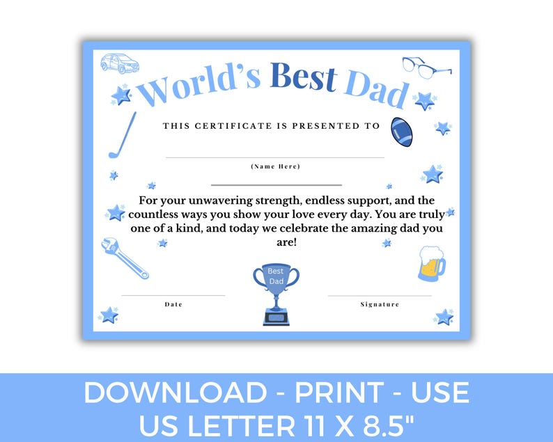 Dad Certificate – Father's Day Award (printable PDF - Etsy