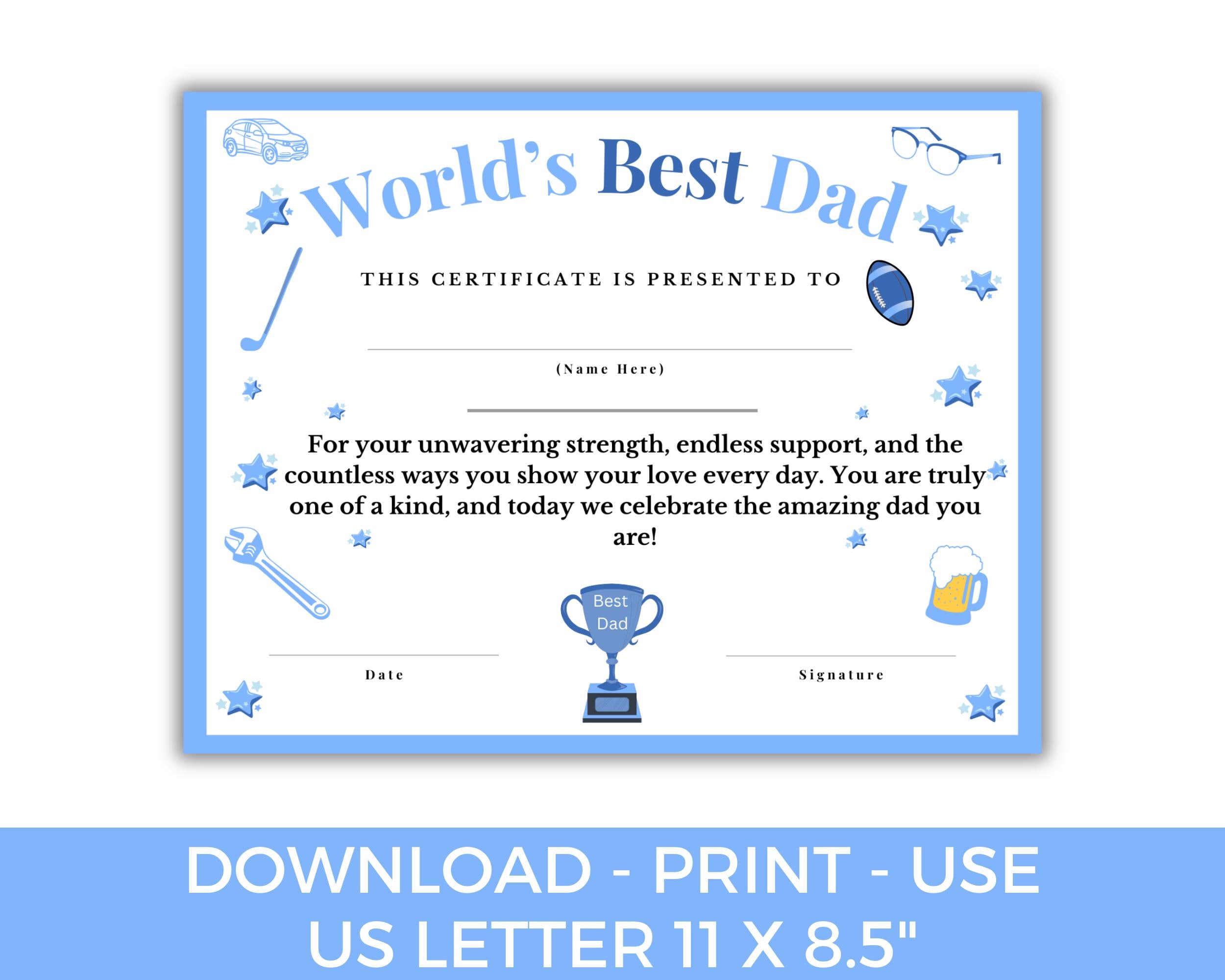 Dad Certificate – Father's Day Award (printable PDF - Etsy