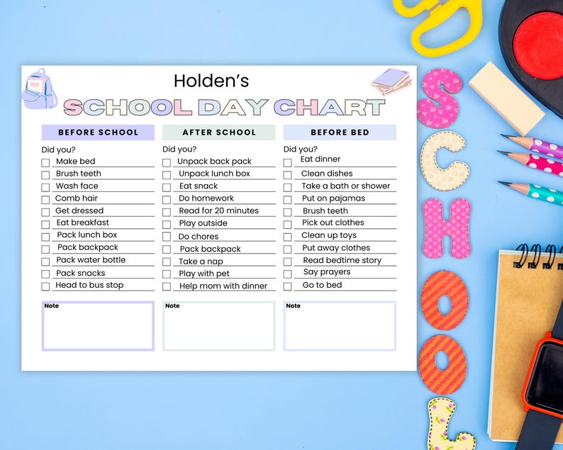 Editable School Day Chart: Kids Routine Checklist (canva PDF) - Etsy