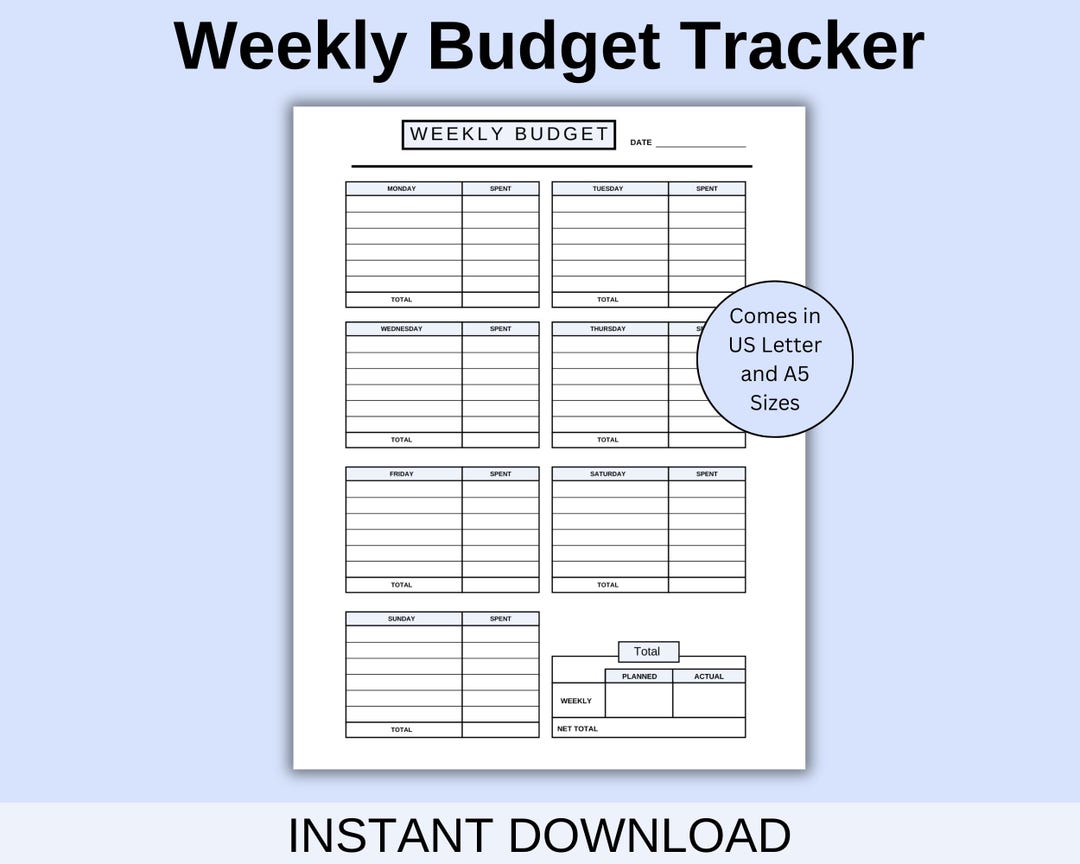 Weekly Budget Tracker - Spending Tracker - Budget Planner -smart Money ...