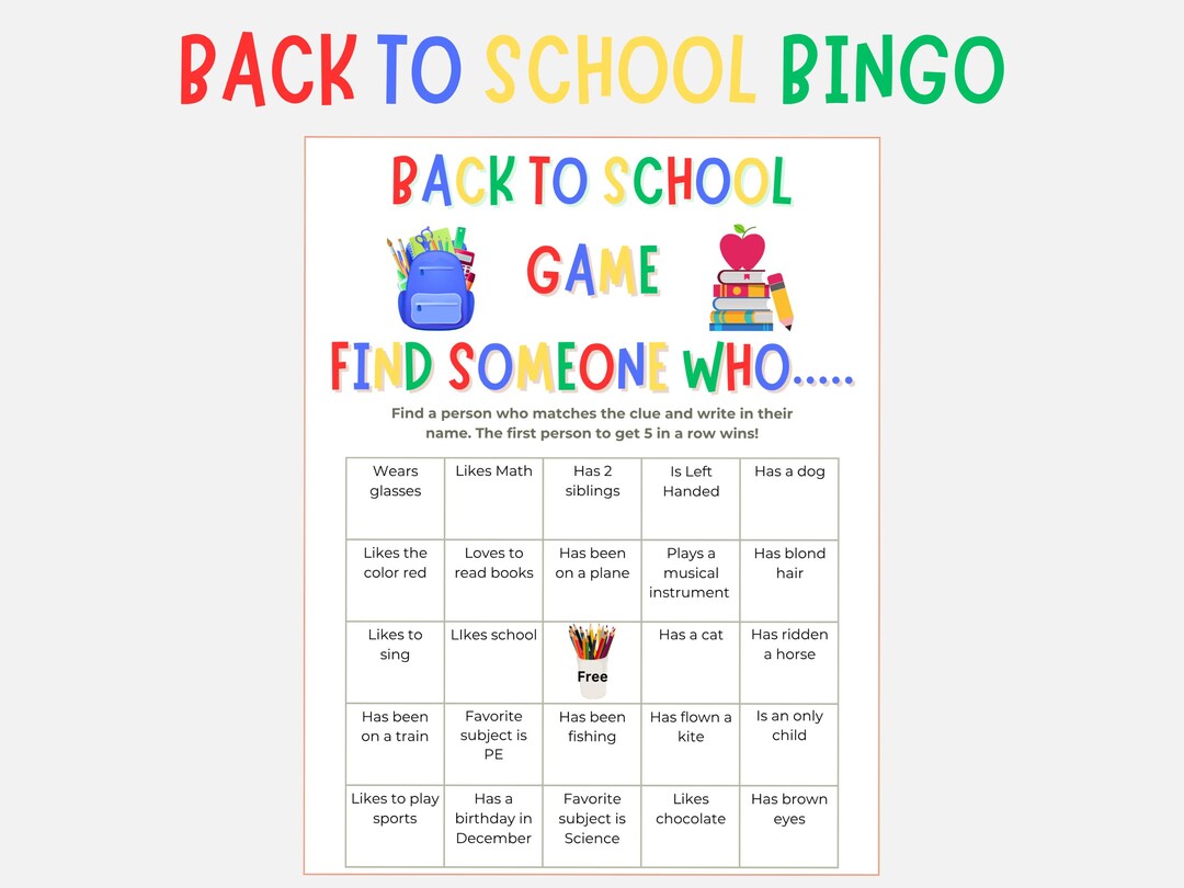 Back to School Bingo Game: Find Someone Who Icebreaker (PDF) - Etsy