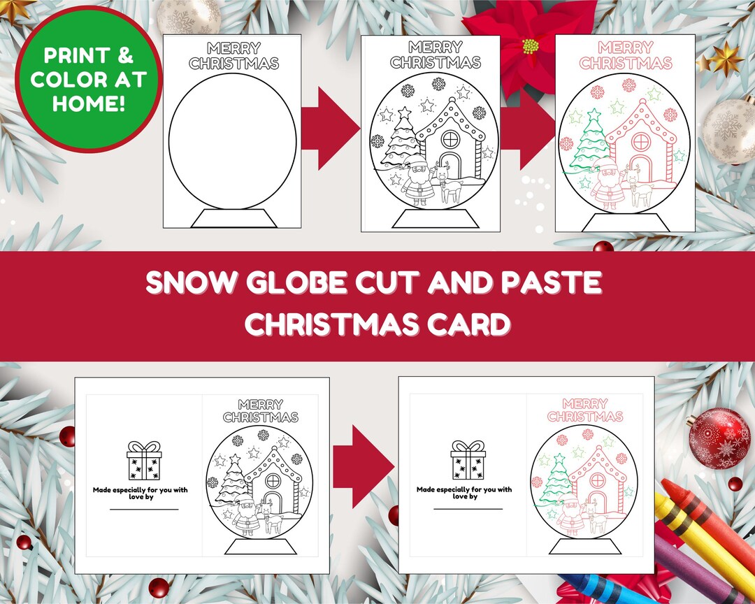 Snow Globe Cut and Paste Christmas Card, Christmas Craft Card, Kids Do ...
