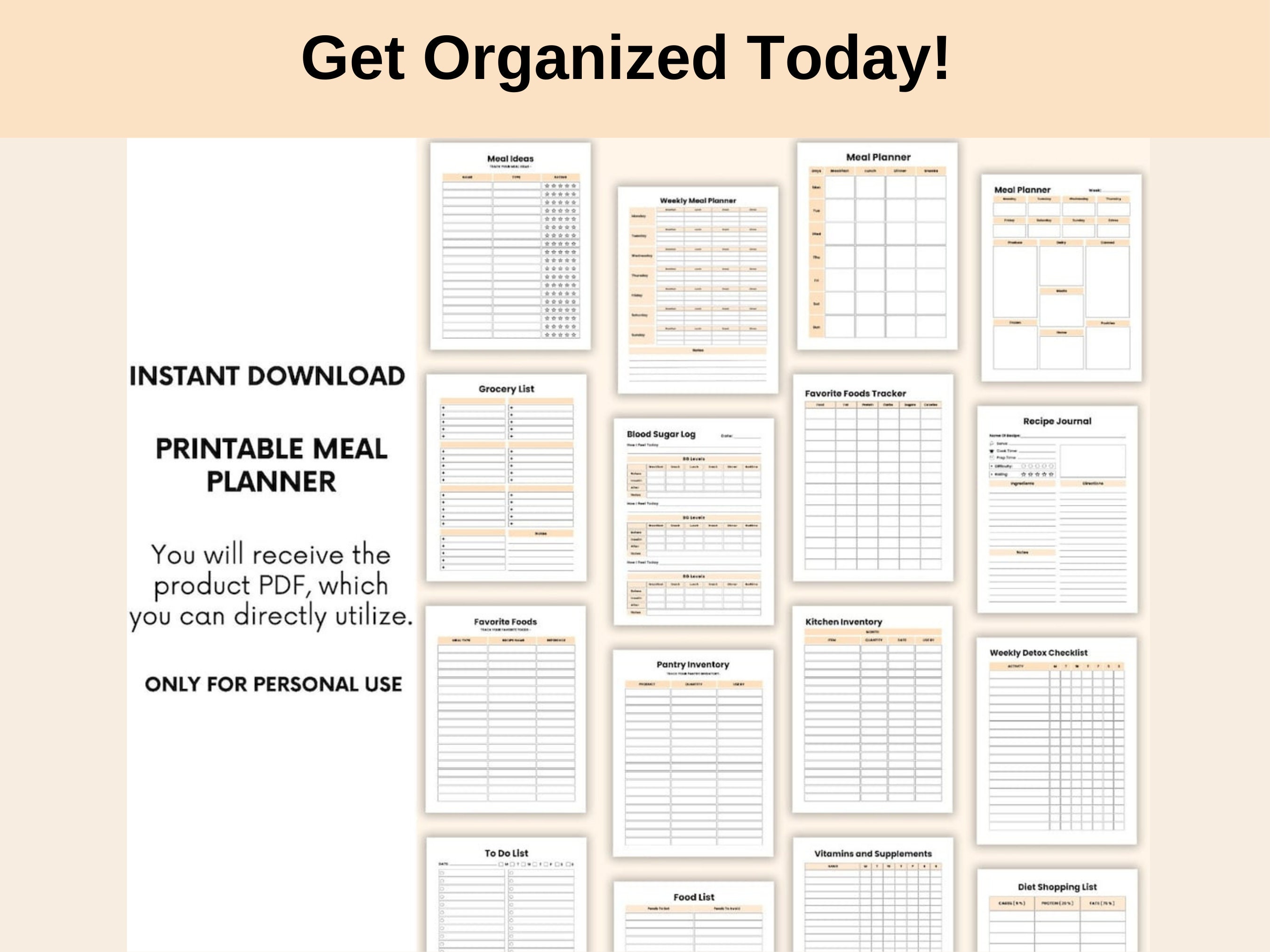 Weekly Meal Planner – Food Prep Tracker– Family Meals - Monthly Dinners Grocery List - Organize ...