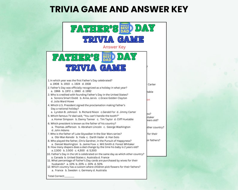 Father's Day Fun Trivia Game - Fun Activity for Celebrating Dad ...