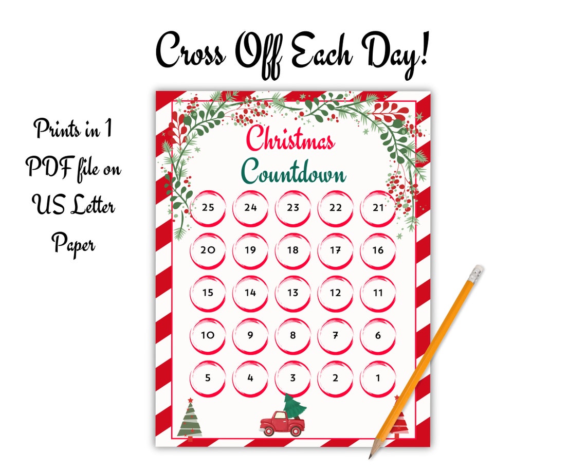 Christmas Countdown - 25 Days to Santa - Days Until Christmas - Holiday ...