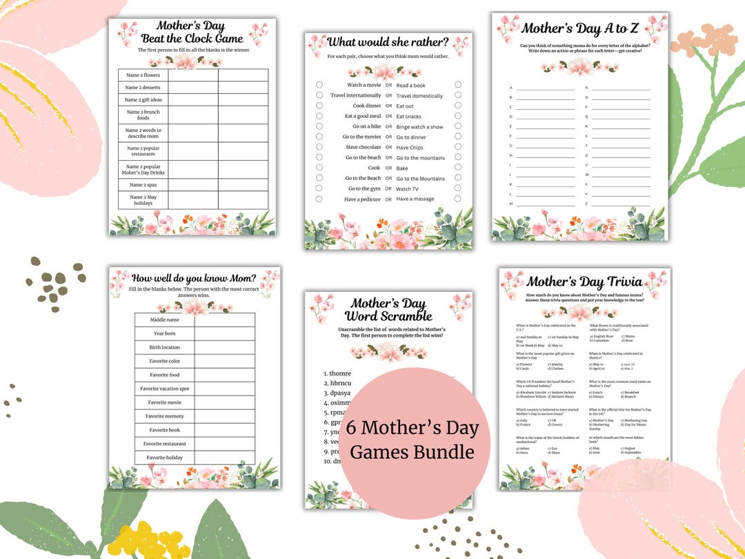 Mother's Day Games Bundle, Mothers Day Games, Mothers Day Party Games ...