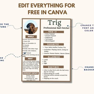 Customizable Pet Profile Canva Template: Dog Bio Resume (digital ...