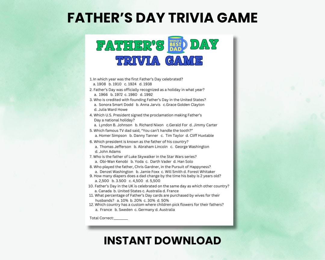 Father's Day Fun Trivia Game - Fun Activity for Celebrating Dad ...