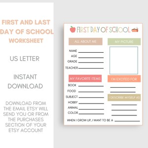 First and Last Day of School Questionnaire, Back to School Worksheet ...