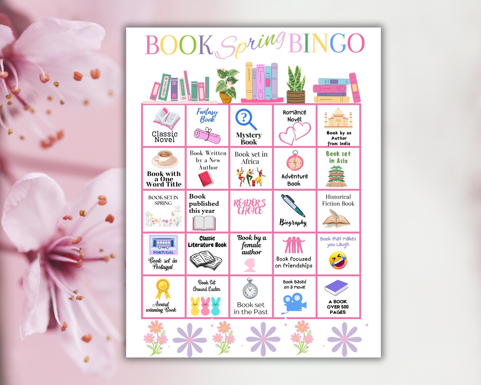 Spring Book Bingo: Reading Challenge, Book Club Game (PDF) - Etsy