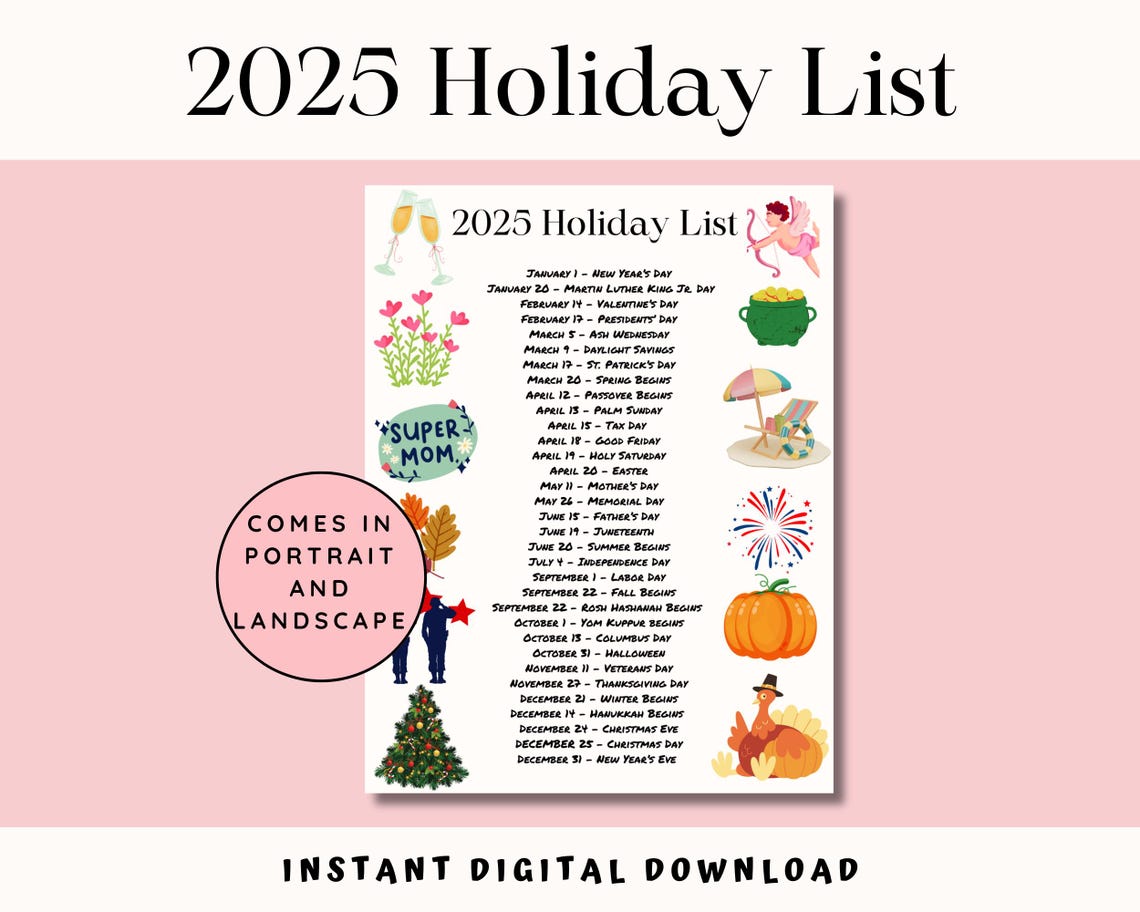 2025 Holiday List - Holiday Calendar List - List of Holidays in Order ...