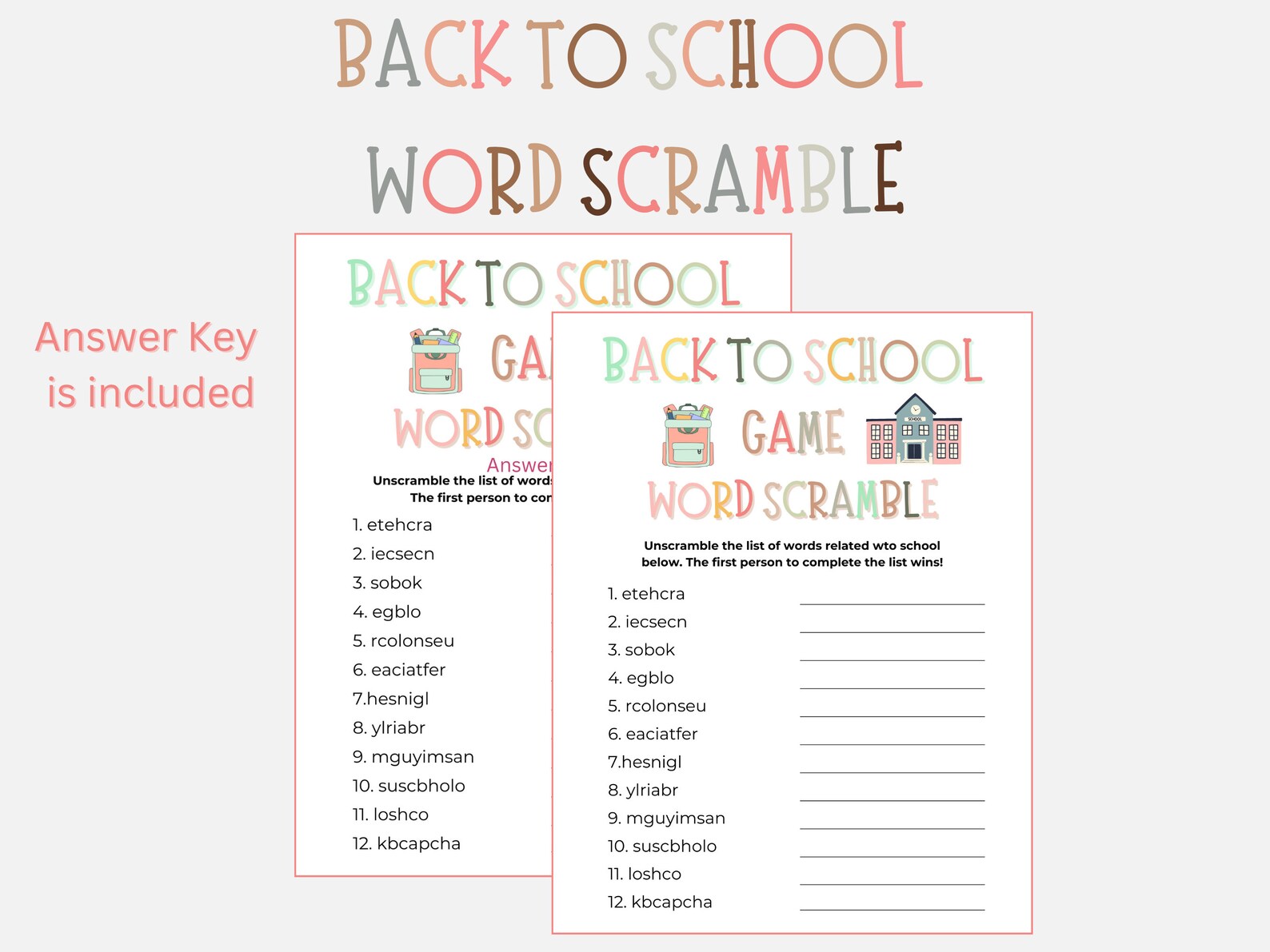 Back to School Word Scramble - First Day of School Game - Ice Breaker ...