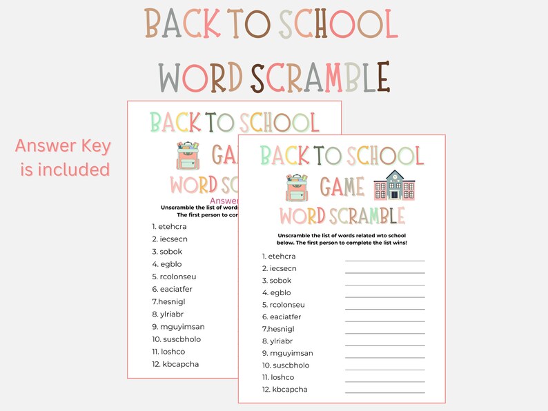Back to School Word Scramble - First Day of School Game - Ice Breaker ...