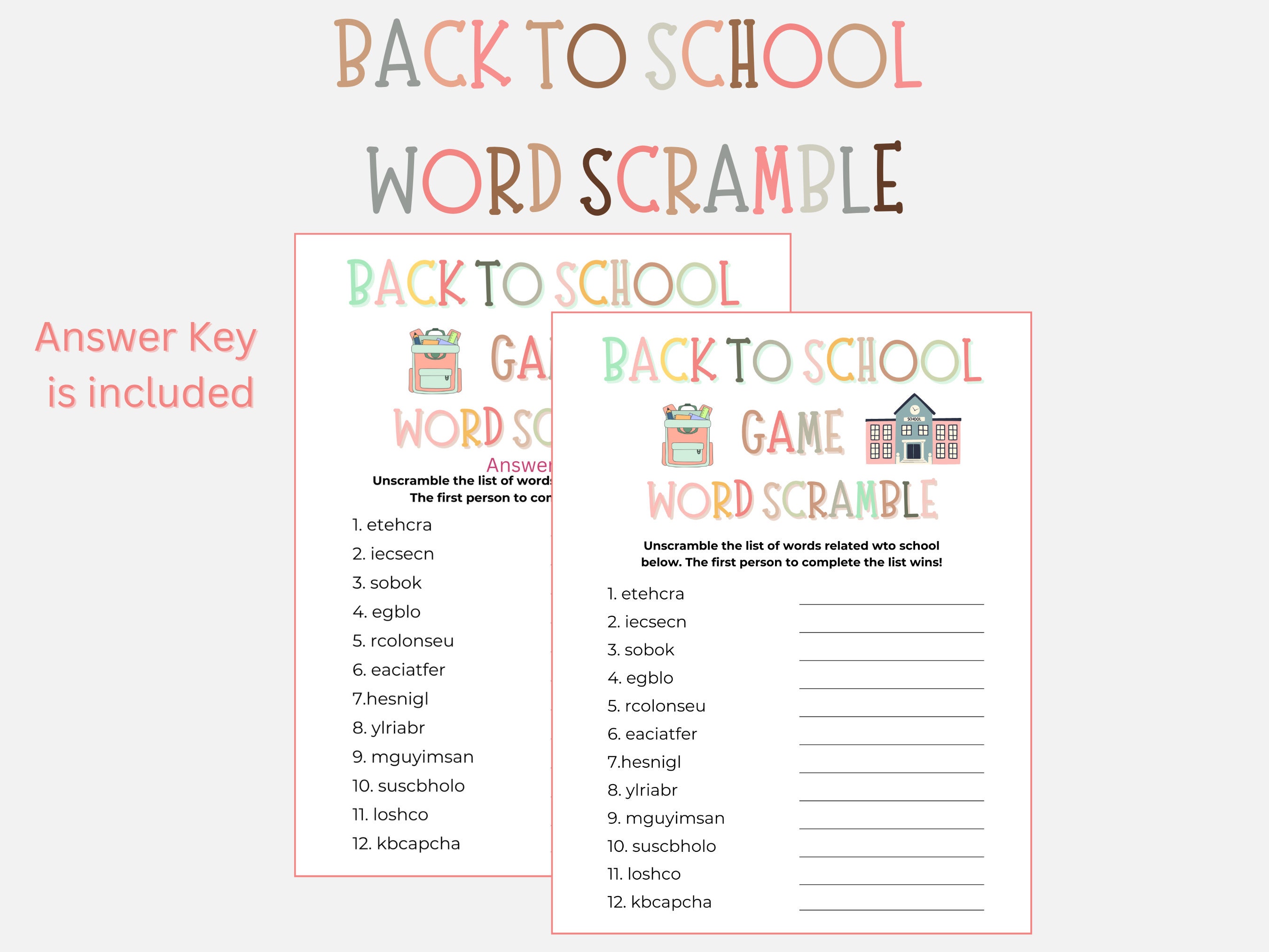 Back to School Word Scramble - First Day of School Game - Ice Breaker ...