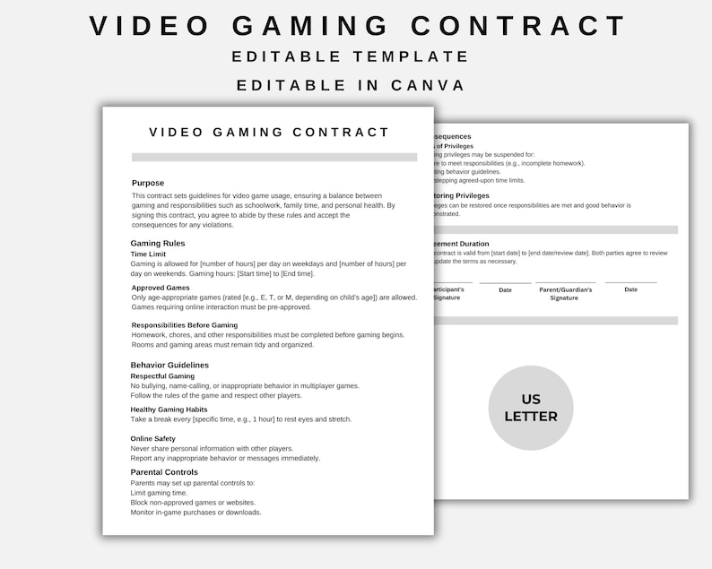 Video Gaming Contract - House Rules - Video Rules - Screen Time Rules ...