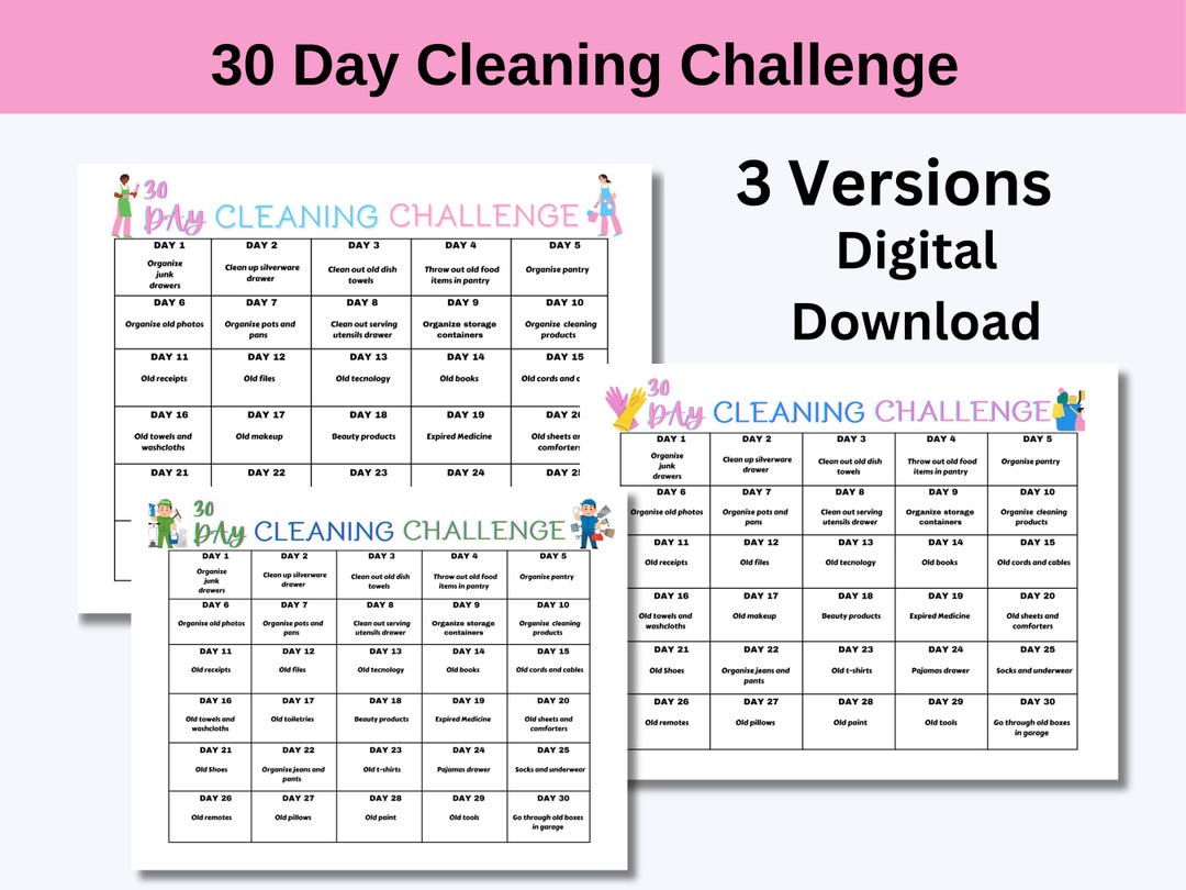 30 Day Cleaning Challenge Printable: Declutter & Tidy Home (PDF ...