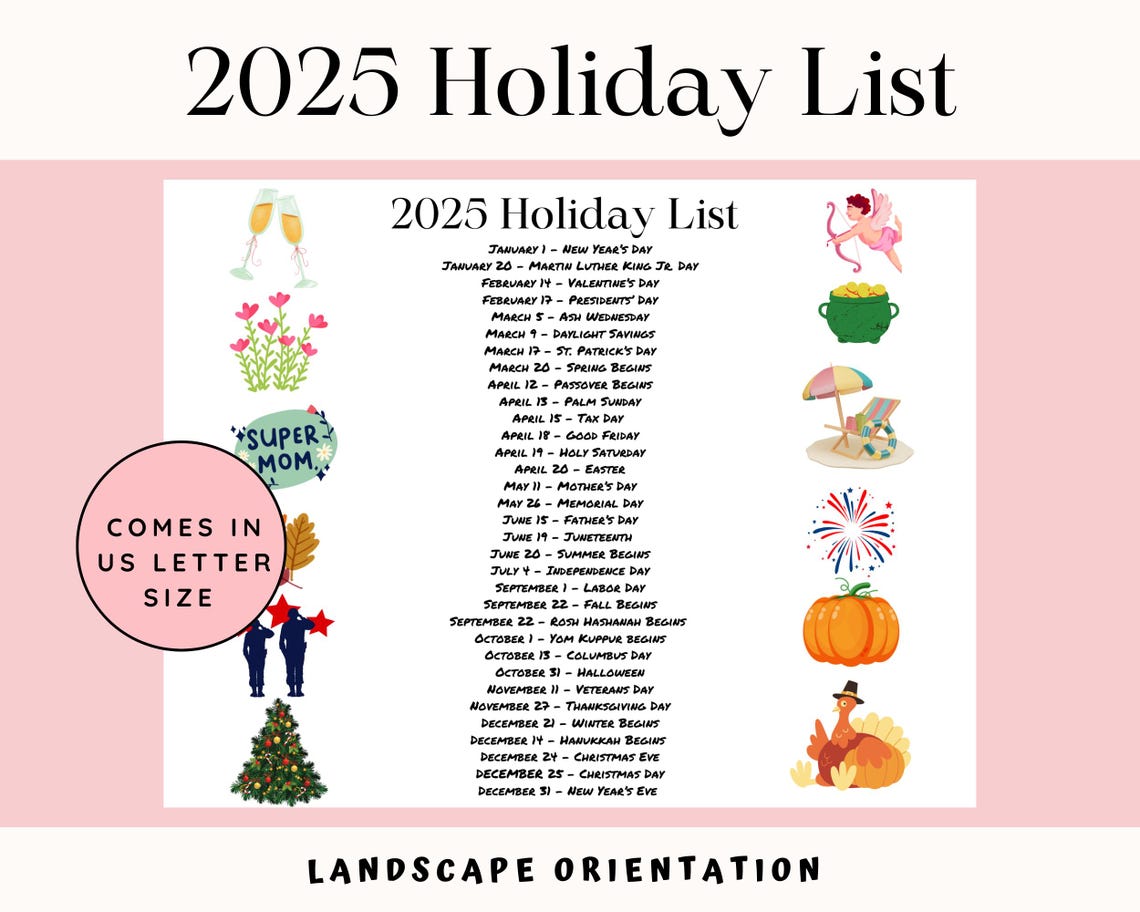 2025 Holiday List Printable: Fridge & Desk Planner (PDF) - Etsy