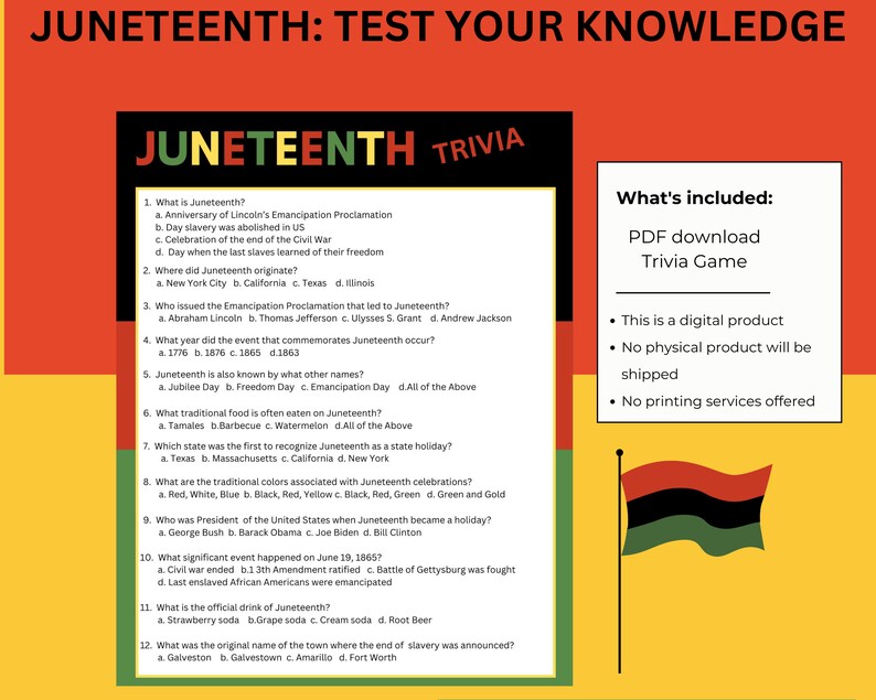 Juneteenth Trivia Game - Celebrate Freedom Day Trivia - Fun Quiz for ...