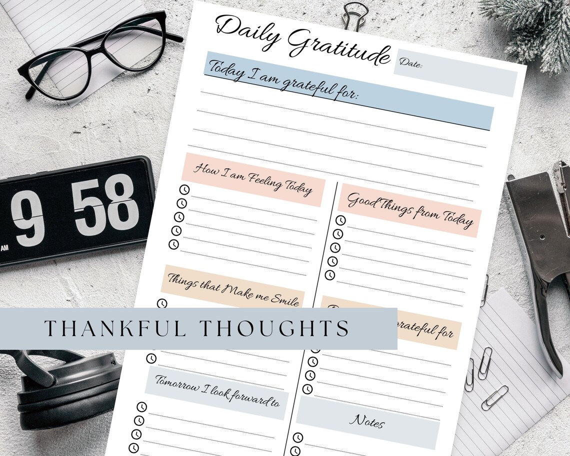 Gratitude Journal Thankful Thoughts Tracker Daily and Weekly Gratitude ...