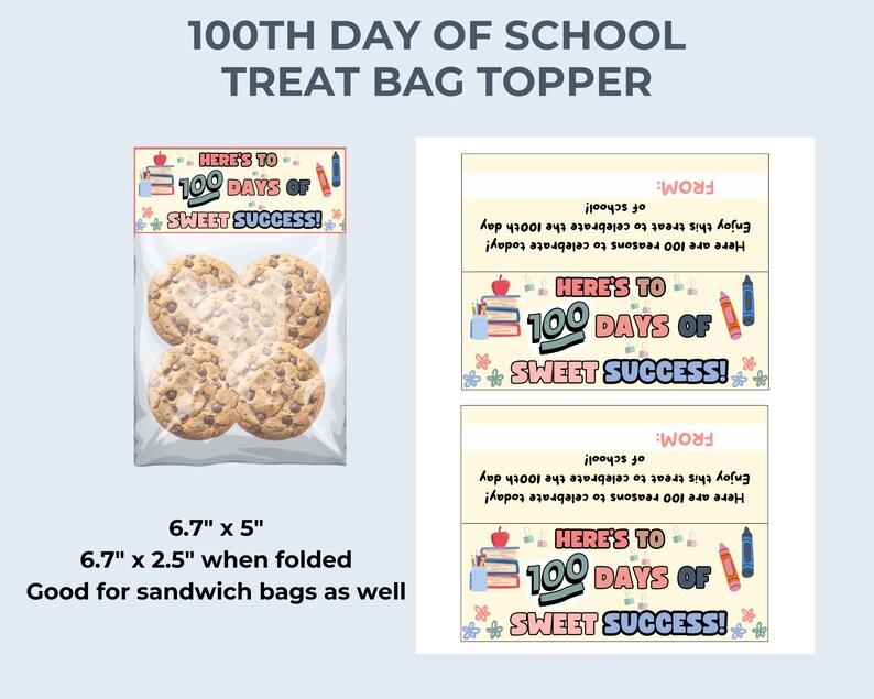 100th Day of School Treat Bag Toppers, Happy 100th Day of School ...