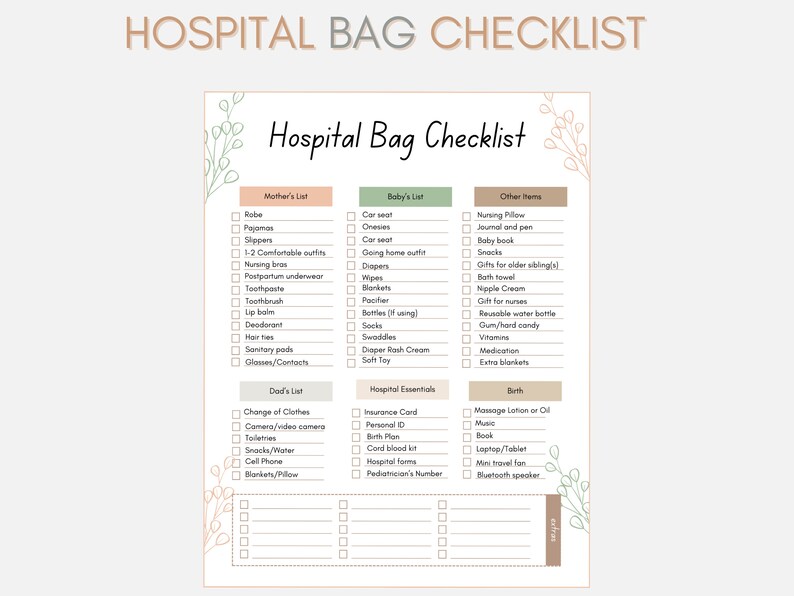 Hospital Bag Checklist: Expecting Mom List (PDF Download) - Etsy