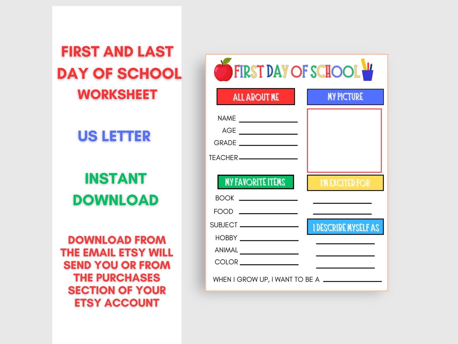 First and Last Day of School Questionnaire: Keepsake Worksheet (PDF ...