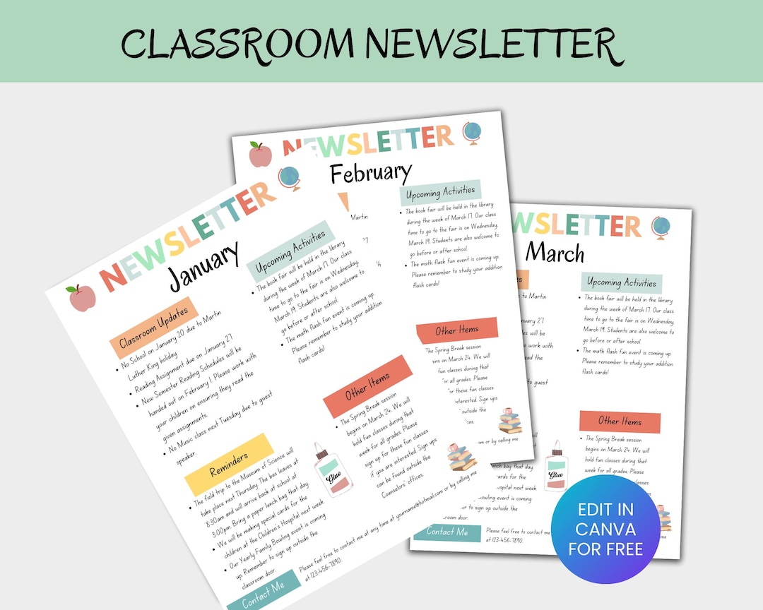 Classroom Newsletter Editable Template- A Year of Newsletters - Class ...