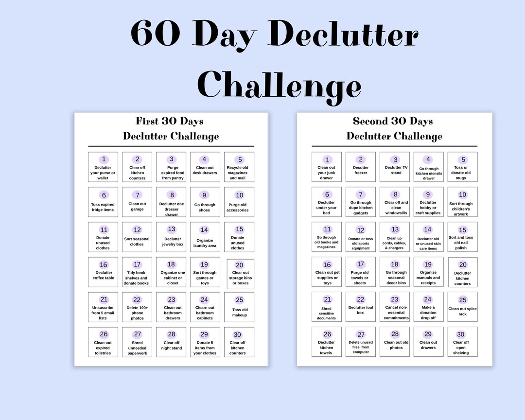 60 Day Declutter Challenge: Printable Checklist & Planner (PDF Download ...