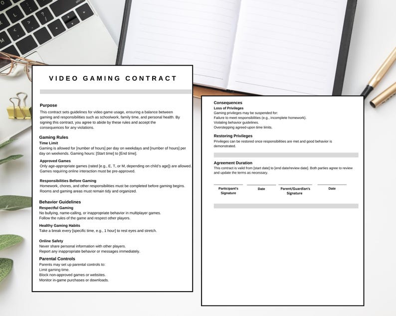 Video Gaming Contract - House Rules - Video Rules - Screen Time Rules ...