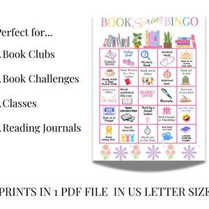 Spring Book Bingo: Reading Challenge, Book Club Game (PDF) - Etsy