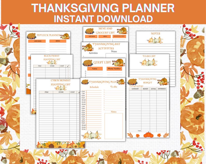 Thanksgiving Planner: Holiday Meal Organizer (PDF Download) - Etsy