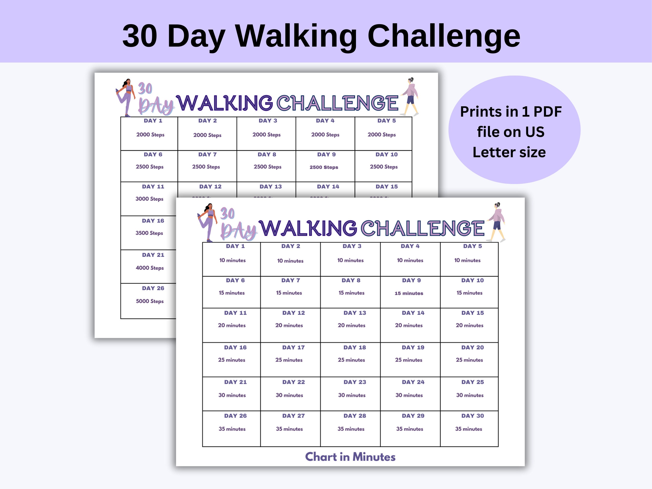 30 Day Walking Challenge - 2 Versions in Minutes and Steps - Fitness ...