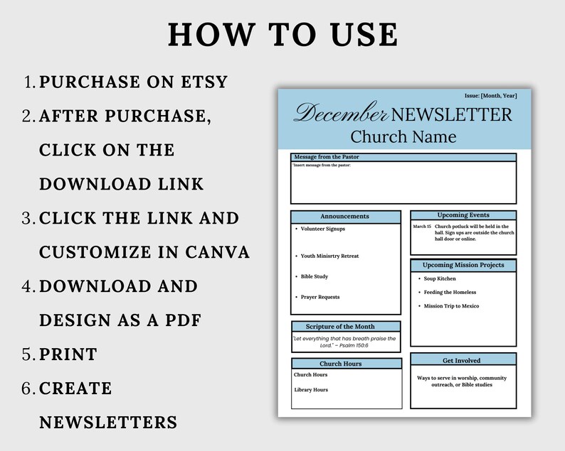 Monthly Church Newsletter Template: 12-month Bulletin (PDF) - Etsy