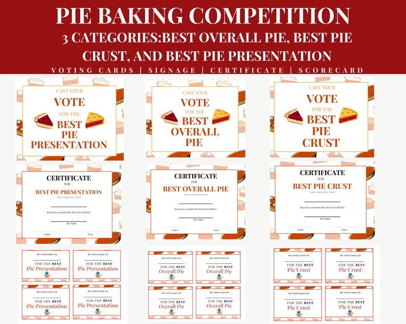 Pie Baking Contest Kit: Scorecard, Certificates, Voting Cards (PDF) - Etsy