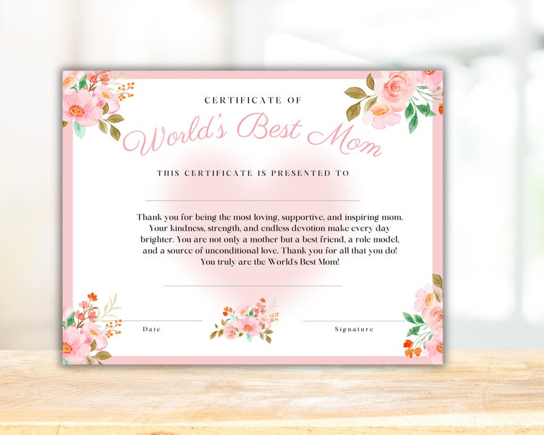 Mother's Day Certificate - World's Best Mom Award - Celebrate Mom - Mom ...