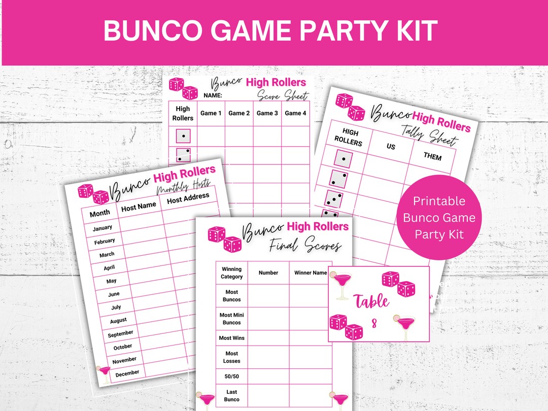 Bunco Game - Tally Sheets - Final Scores - Table Cards - Prize ...