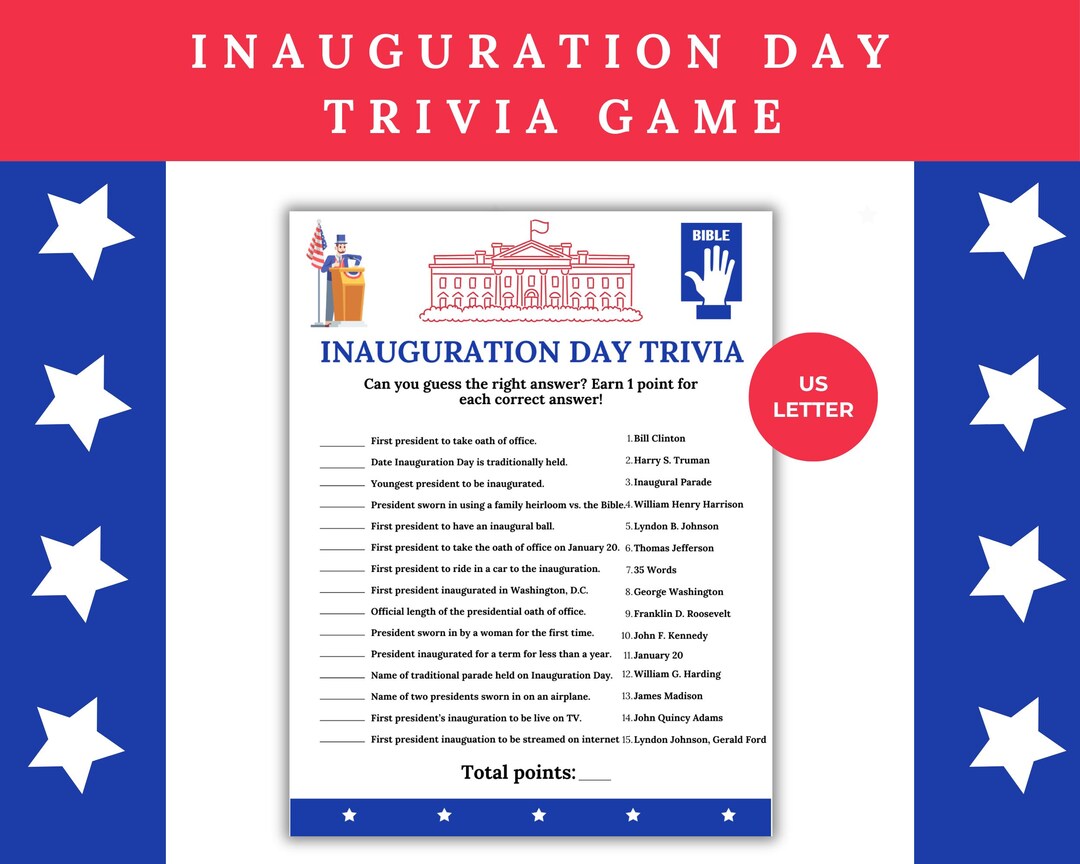 Presidential Inauguration Day Trivia Game (PDF Download) - Etsy