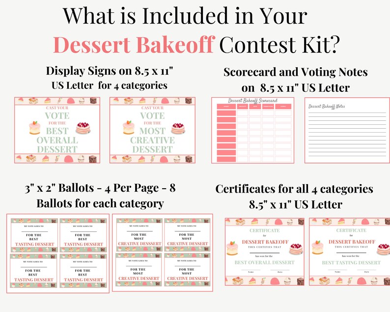 Dessert Bake-off Contest Kit: Voting Cards, Awards (digital Download ...