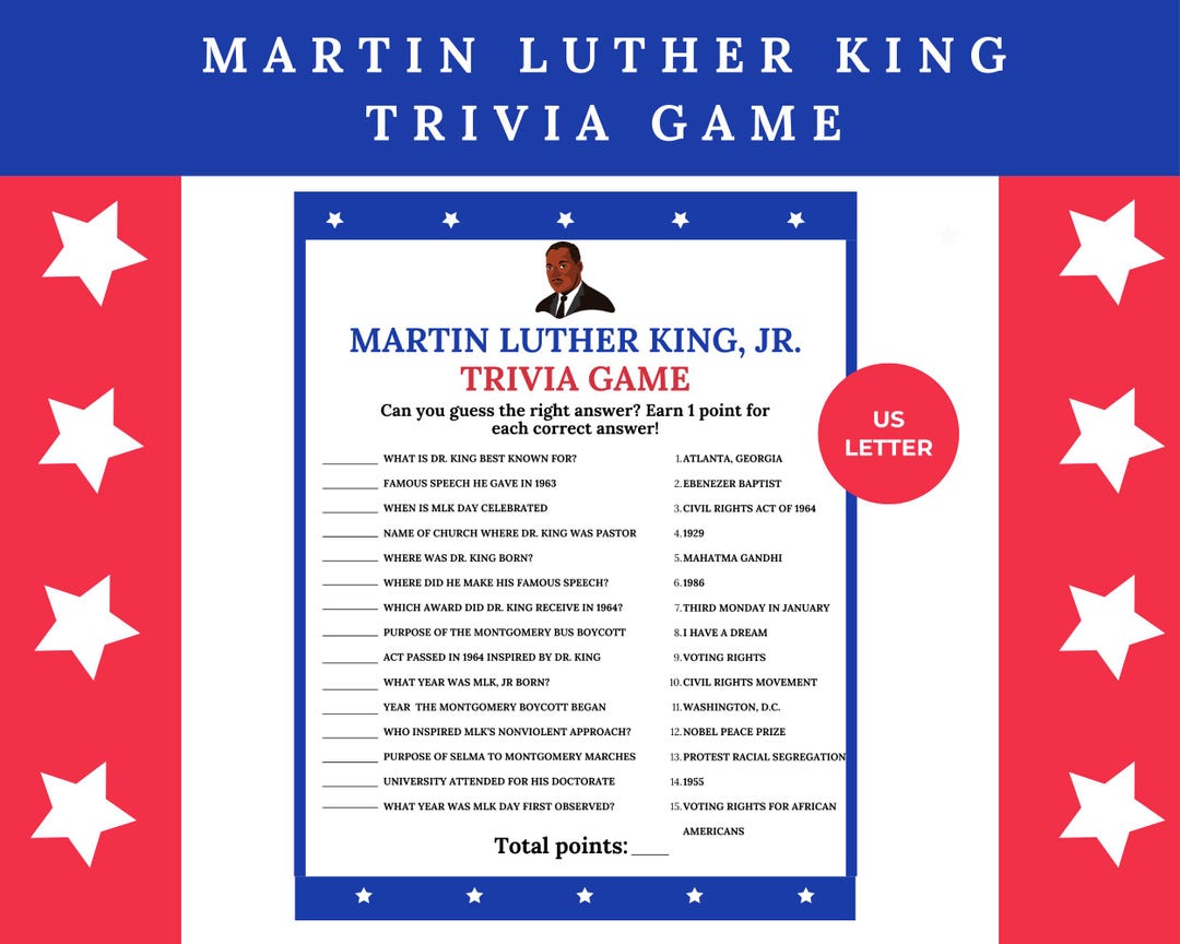 Martin Luther King Trivia Game - MLK Day Trivia - Classroom Activity ...