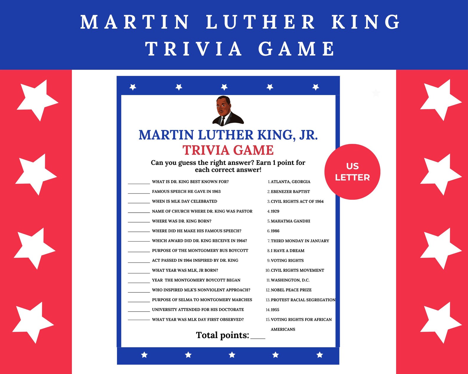 Martin Luther King Trivia Game - MLK Day Trivia - Classroom Activity ...