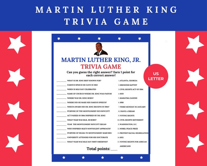 Martin Luther King Trivia Game MLK Day Trivia Classroom Activity ...