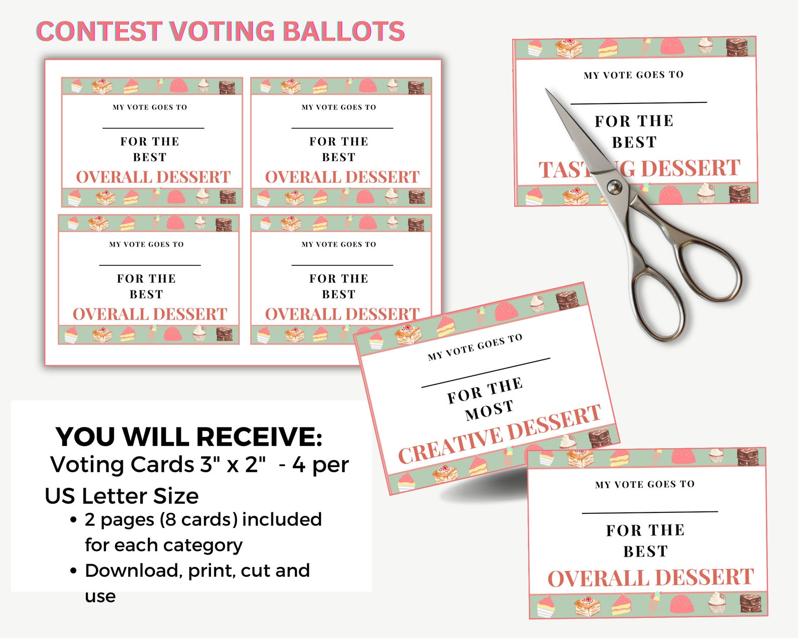 Dessert Bake-off Contest Kit: Voting Cards, Awards (digital Download ...