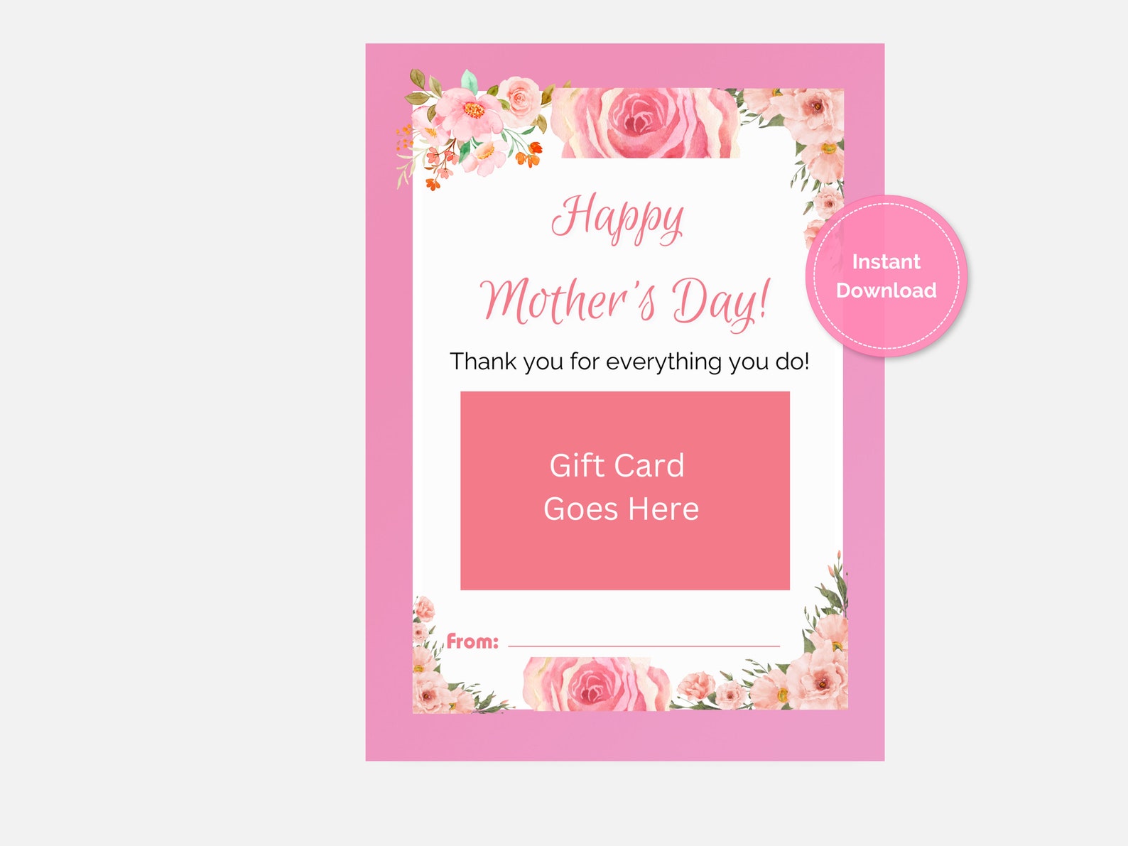 Floral Mother's Day Gift Card Holder - Printable PDF - Etsy