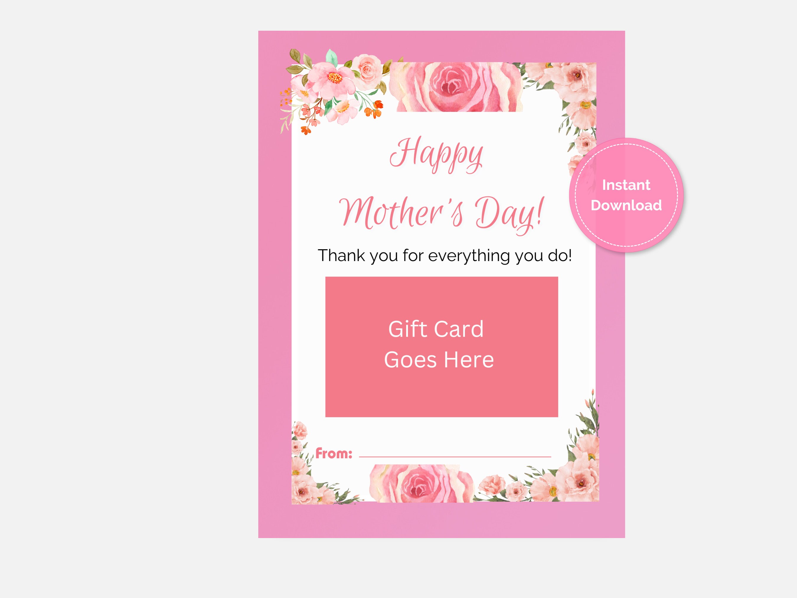 Floral Mother's Day Gift Card Holder - Printable PDF - Etsy